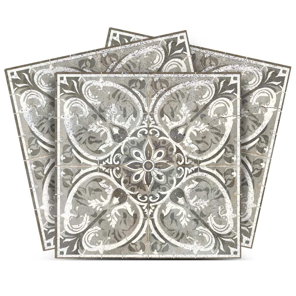 Mi Alma Gray Rustic Floral Peel & Stick Vinyl Backsplash Tiles 5x5, 24 ...