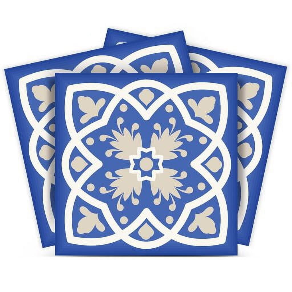 Mi Alma Greek Floral Blue Tile Stickers - Removable Vinyl 4x4, 24 pcs ...