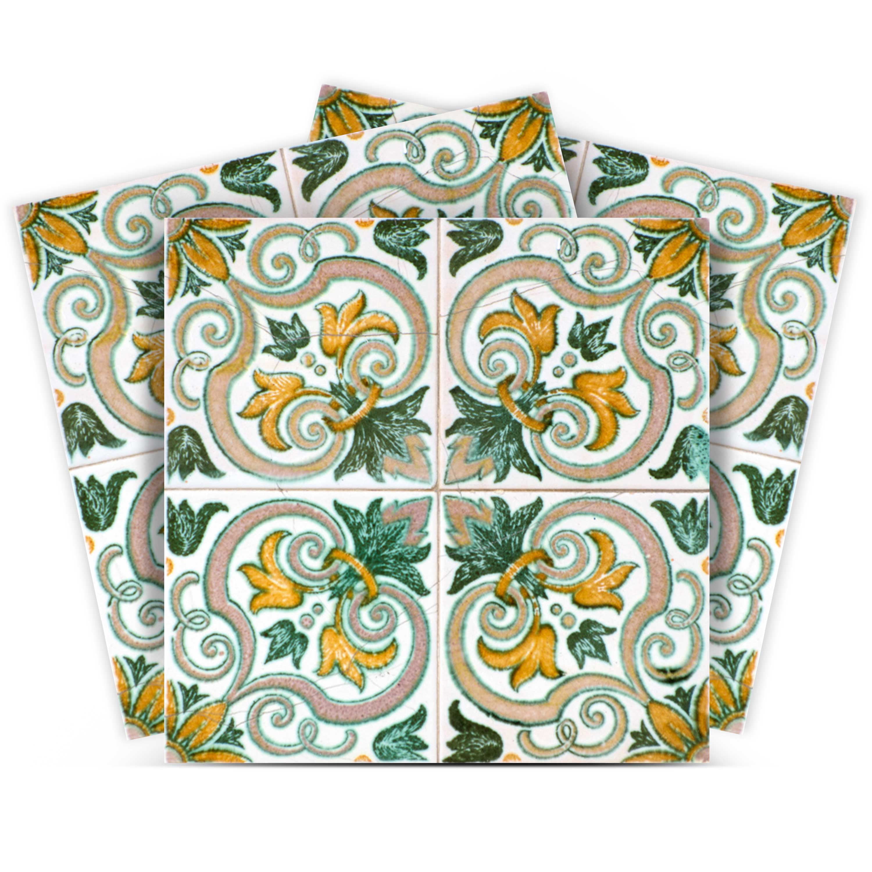 Mi Alma Green Orange Spanish Peel & Stick Tiles - Vinyl Backsplash 8x8 ...