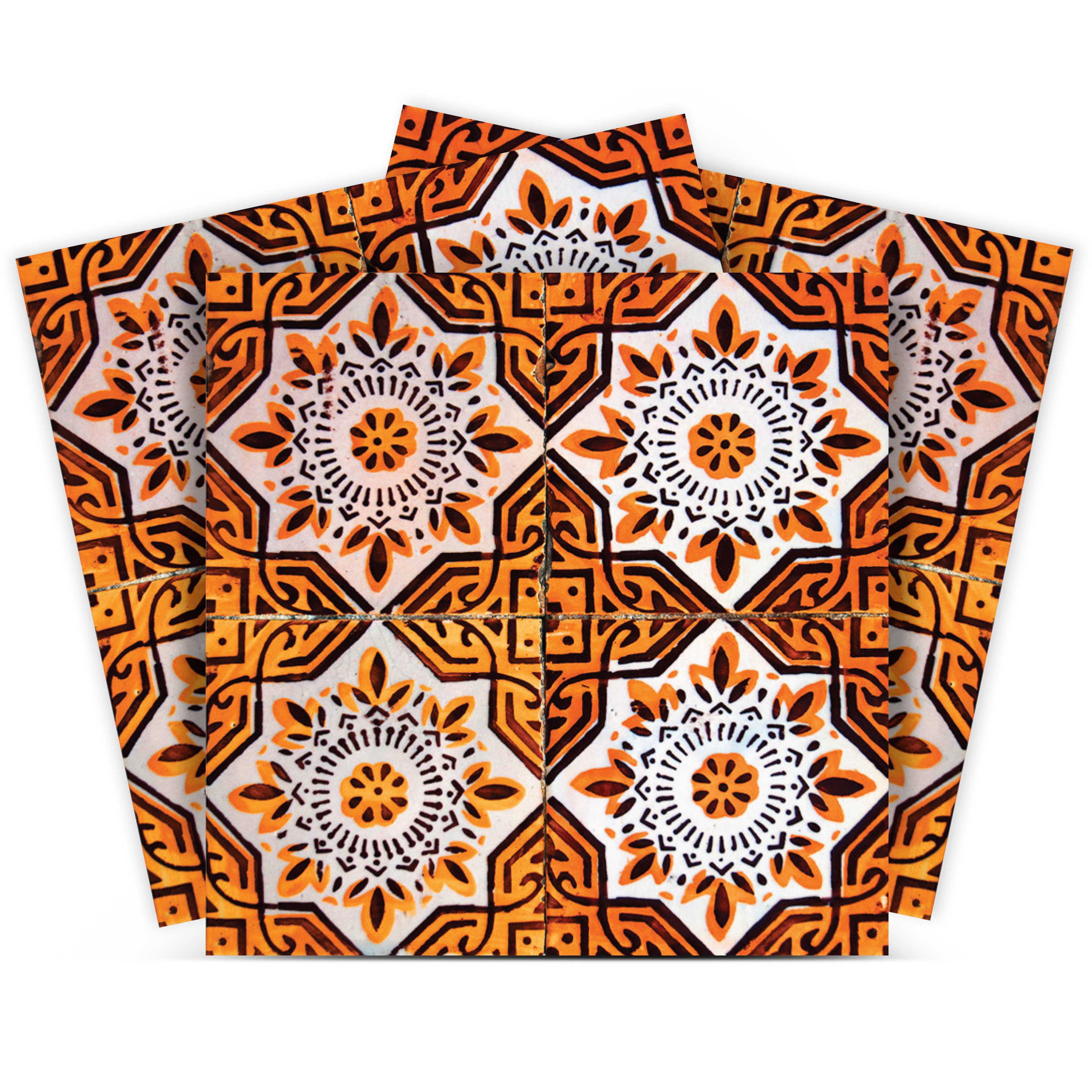 Mi Alma Orange Mexican Peel & Stick Vinyl Backsplash Tiles 5x5, 24 pcs ...