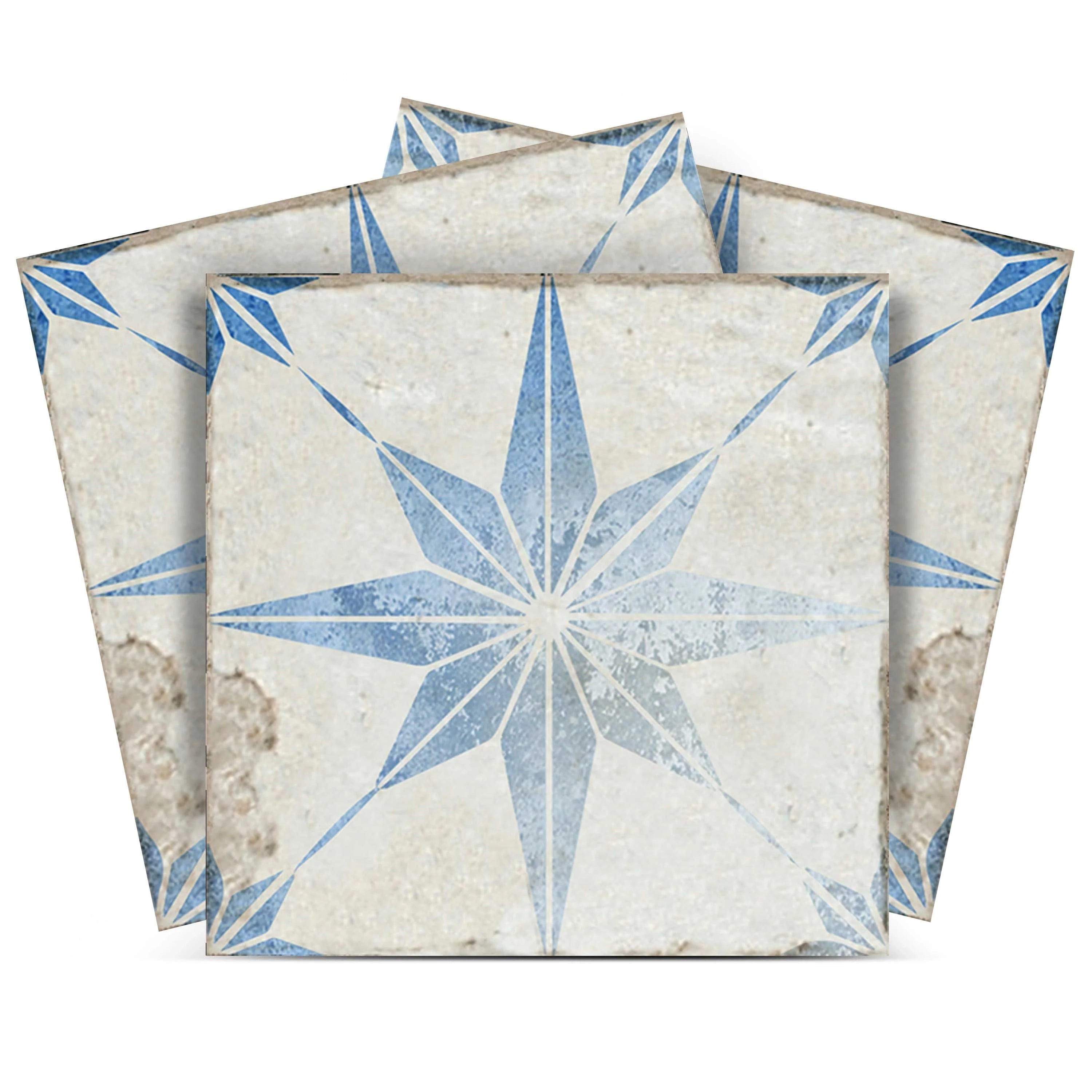 Mi Alma Peel & Stick Tiles - Light Blue Star Shaped Vinyl Backsplash ...
