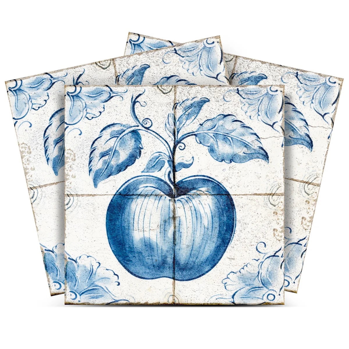 Mi Alma Peel and Stick Apple Delft Vintage D32 Backsplash Vinyl Stick ...