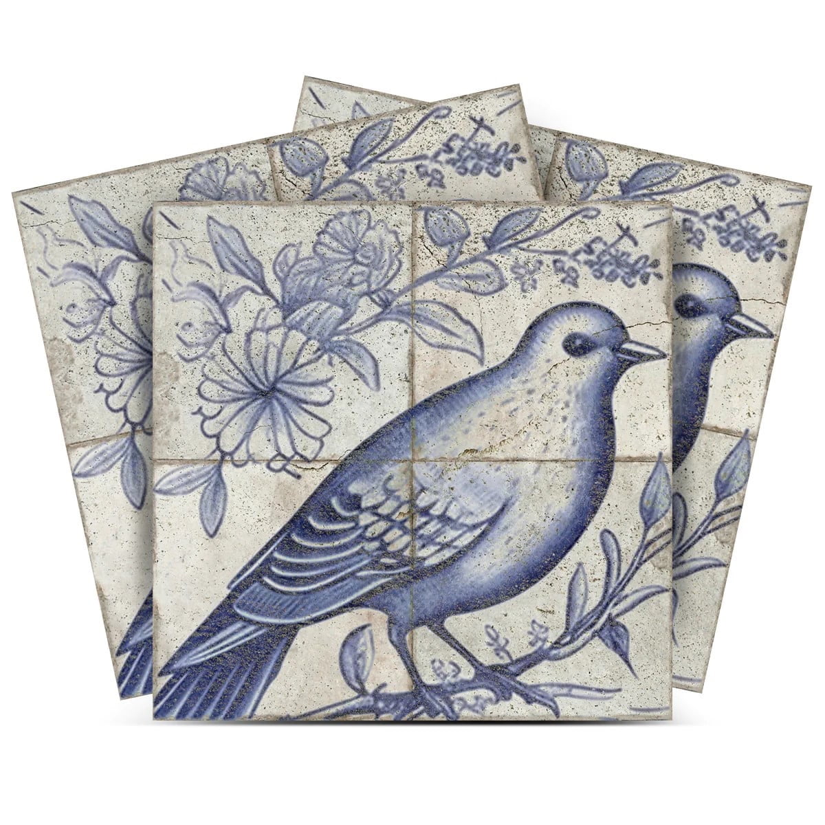 Mi Alma Peel and Stick Delft Vintage Bird D24 Backsplash Vinyl Stick On ...