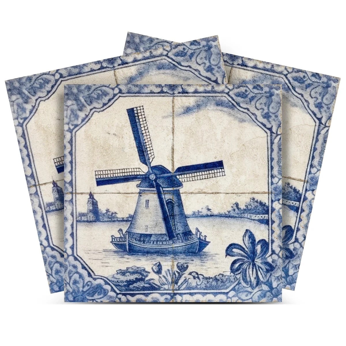 Mi Alma Peel and Stick Delft Windmill Vintage D28 Backsplash Vinyl Tile ...