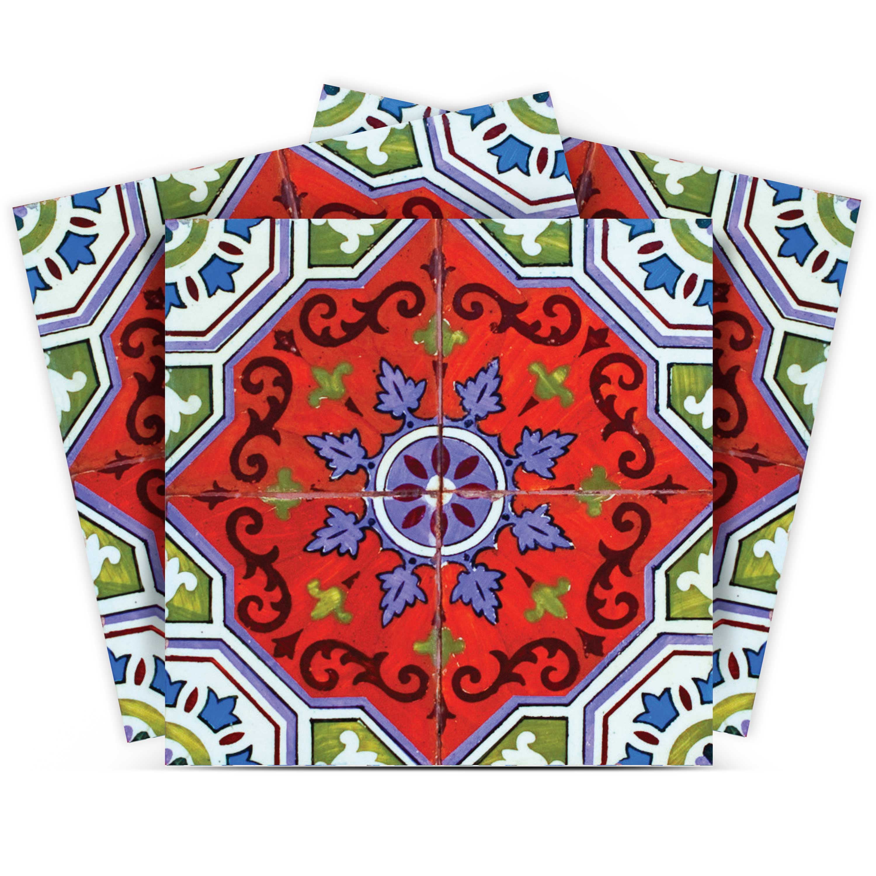 Mi Alma Red and Green Pop of Color Tile Stickers - Removable Vinyl 4x4 ...