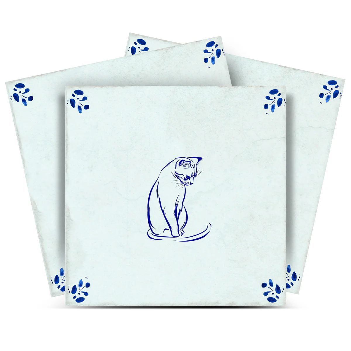 Mi Alma Removable Vinyl Cat Vintage Blue Backsplash Tile Stickers ...