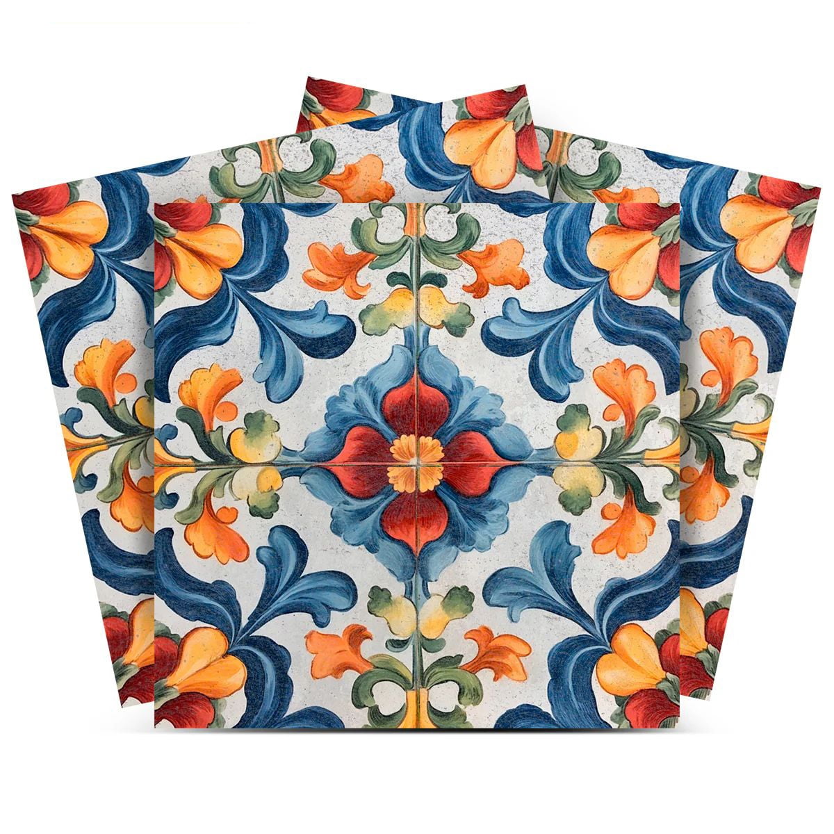 Mi Alma Removable Vinyl Floral Blue Red Yellow Backsplash Tile Stickers ...