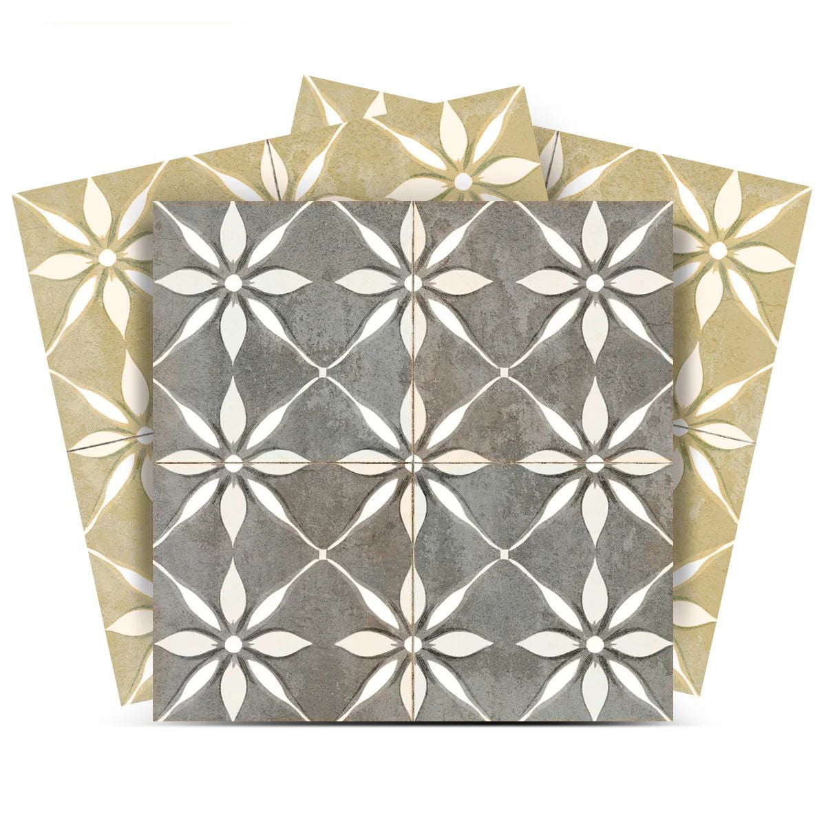 Mi Alma Removable Vinyl Floral Gray Khaki Backsplash Tile Stickers ...