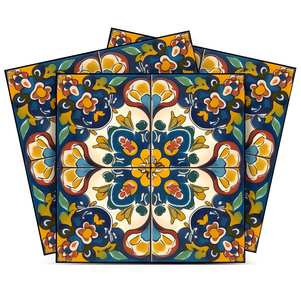 Mi Alma Removable Vinyl Mexican Flower Blue Orange Backsplash Tile ...