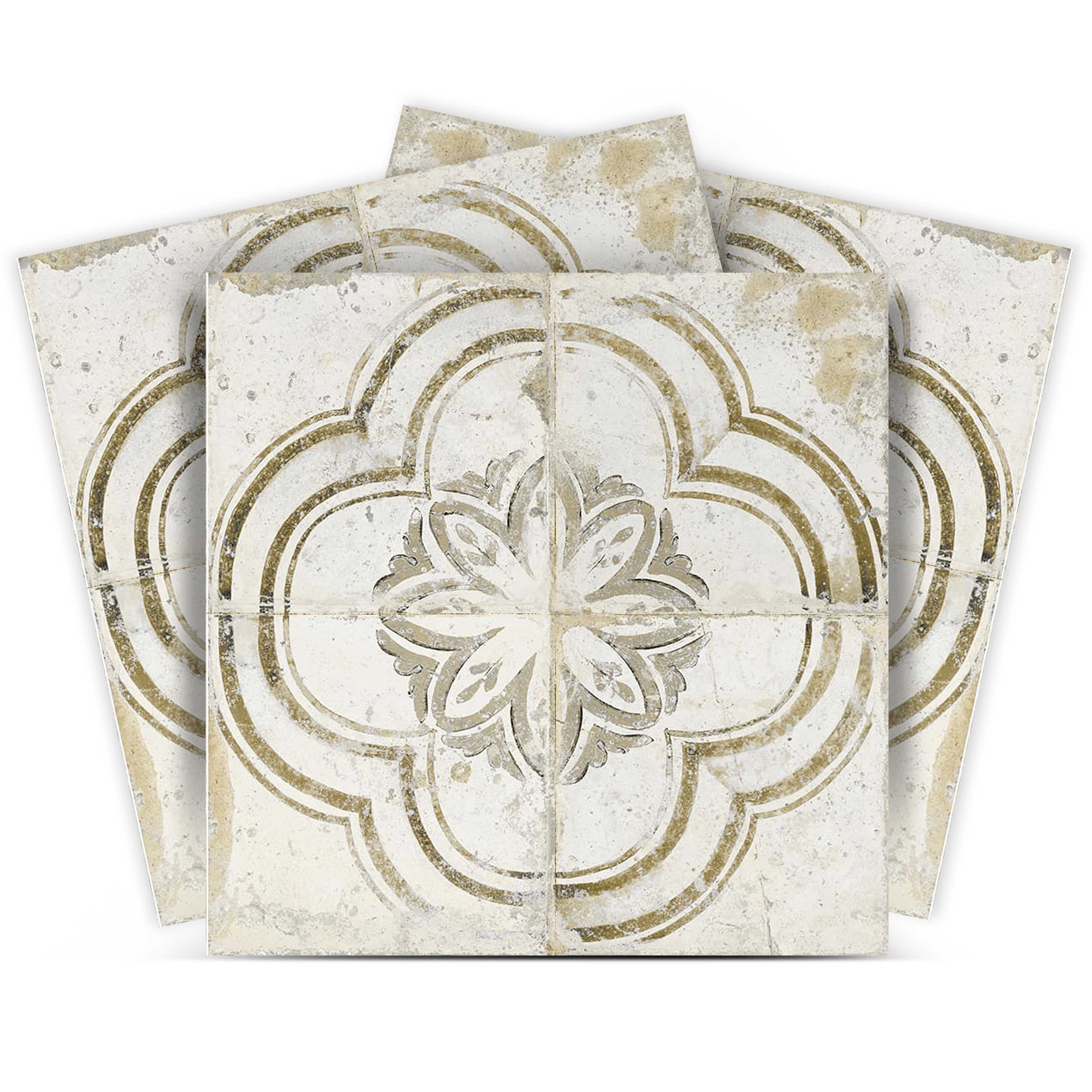 Mi Alma Removable Vinyl Rustic Flower Brown Backsplash Tile Stickers ...