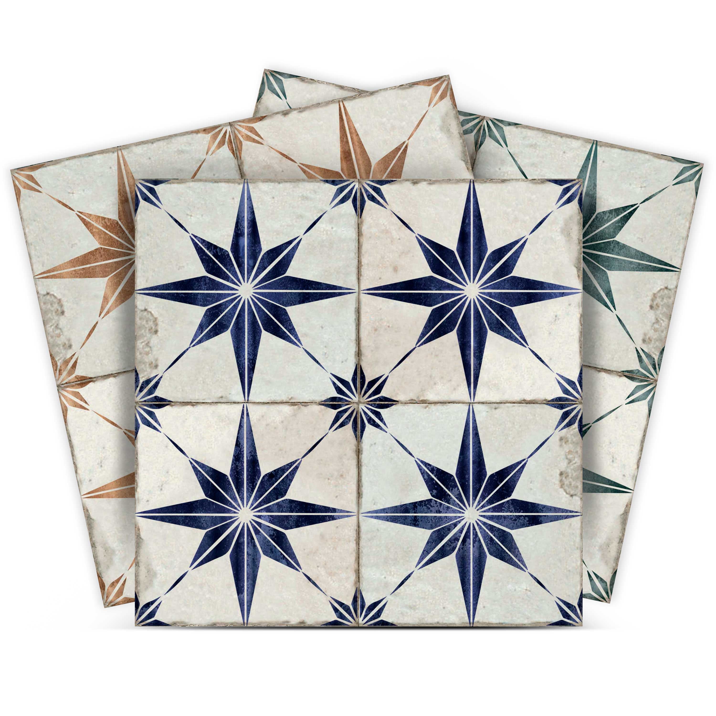 Mi Alma Removable Vinyl Star Shaped Blue Teal Brown Backsplash Tile ...