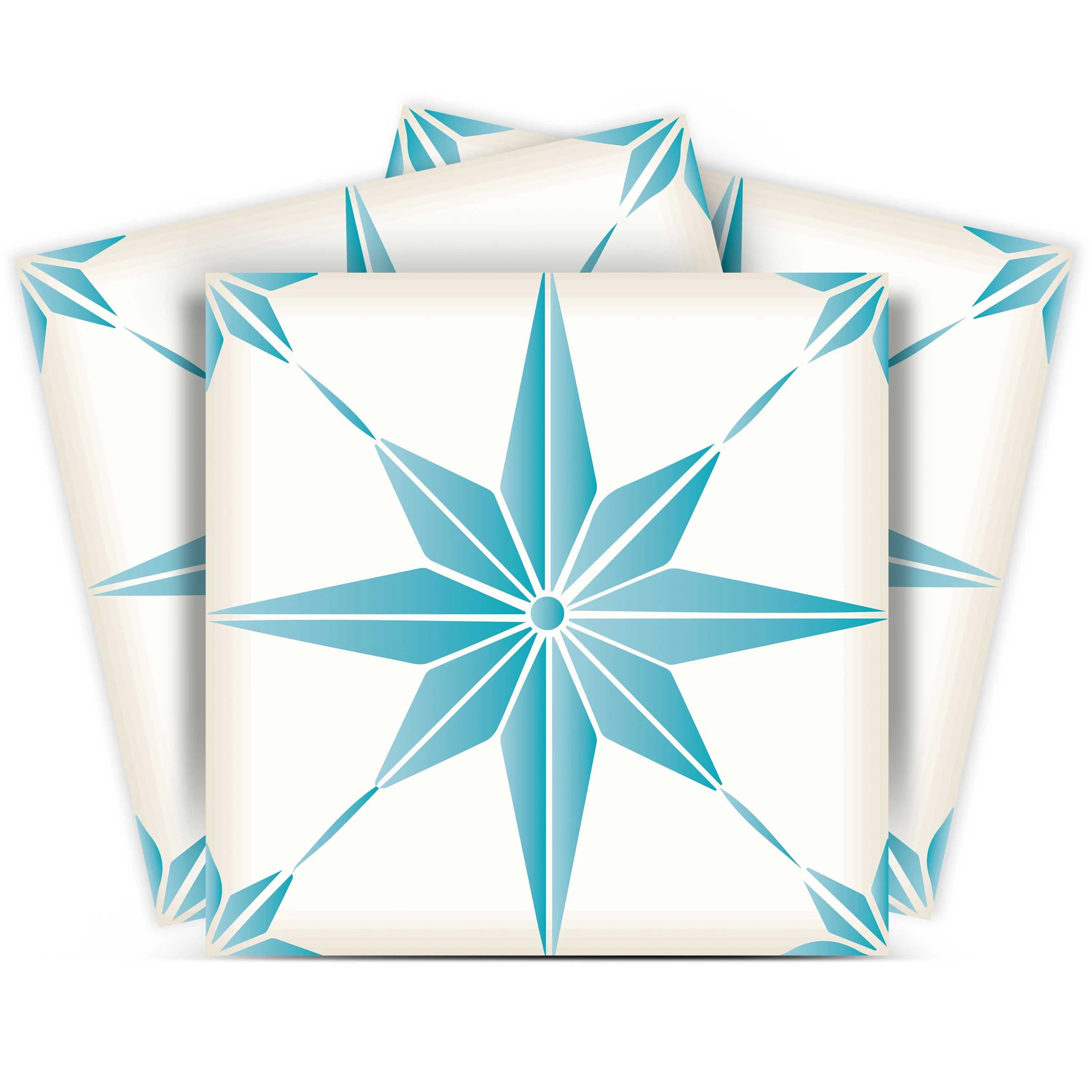 Mi Alma Removable Vinyl Star Shaped Light Blue Backsplash Tile Stickers ...