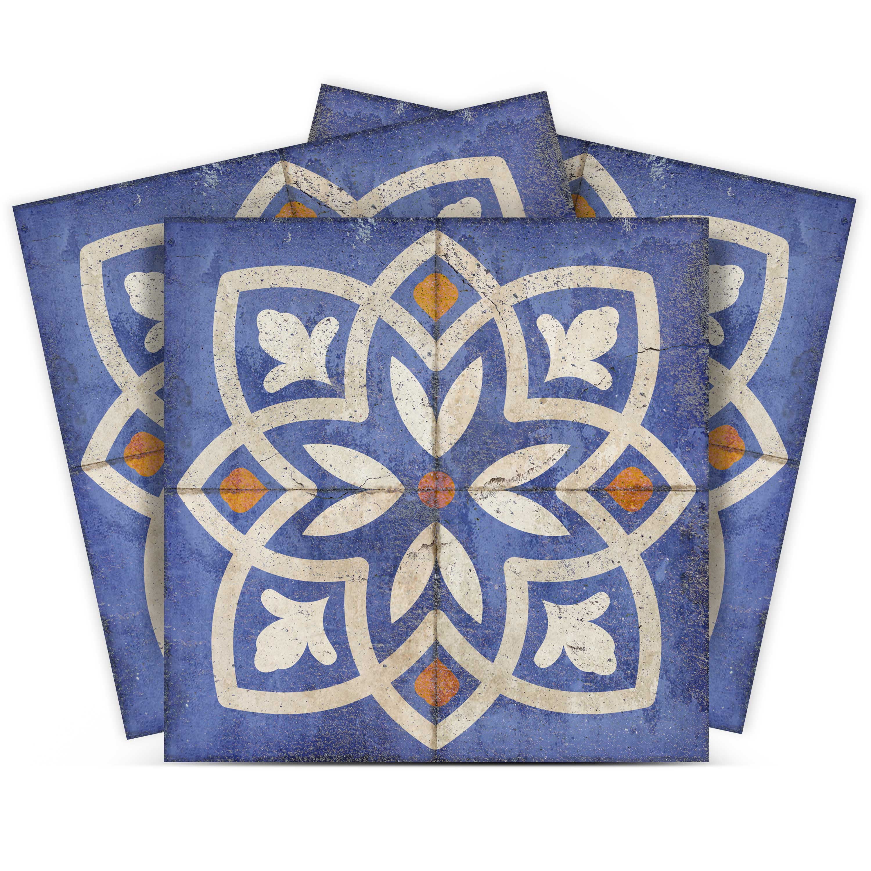 Mi Alma Removable Vinyl Vintage Flower Blue Ivory Orange Backsplash ...