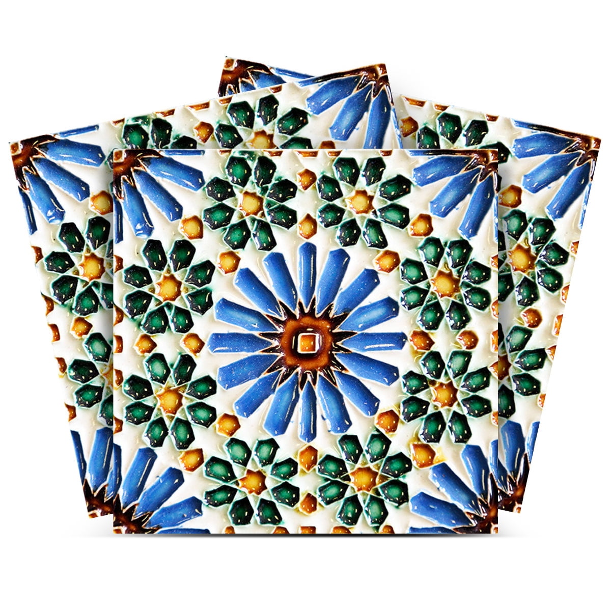 Mi Alma Retro Flower Blue Green Tile Stickers - Removable Vinyl 4x4, 24 ...