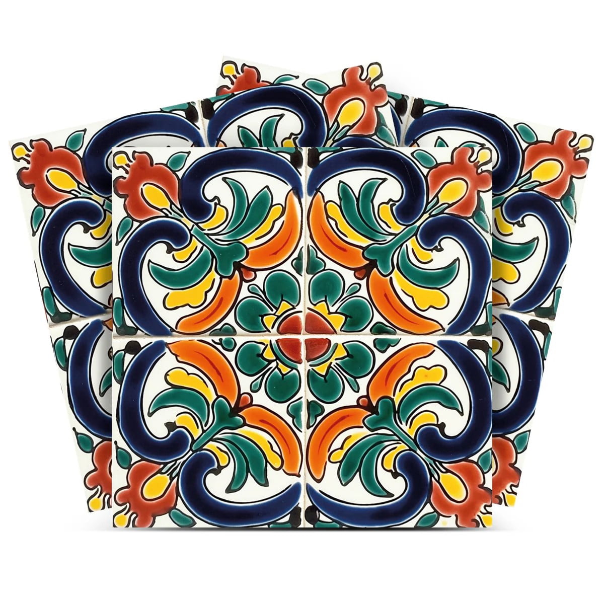 Mi Alma Retro Flower Green/Orange Tile Stickers - Removable Vinyl 4x4 ...