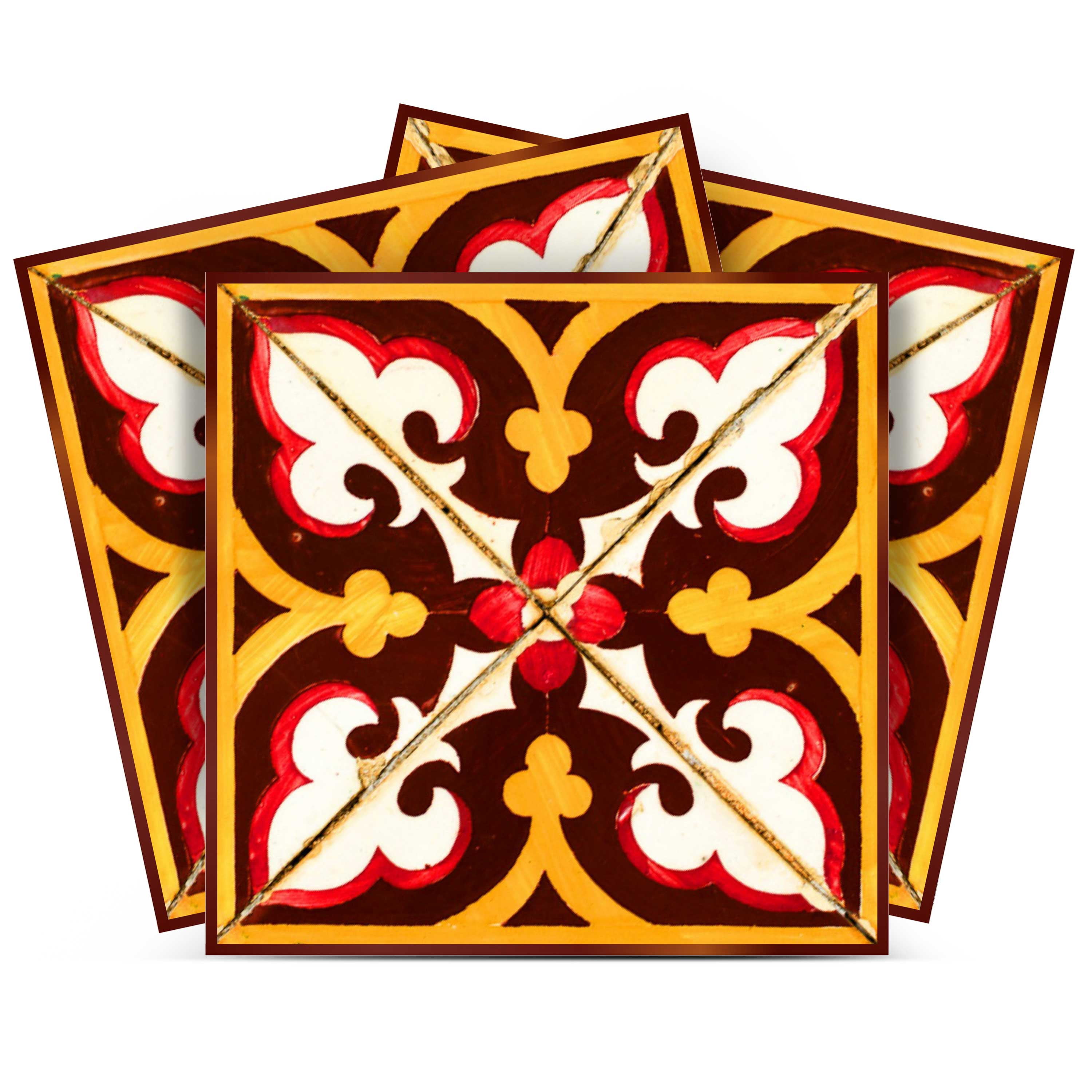 Mi Alma Retro Red Orange Tile Stickers - Removable Vinyl 4x4, 24 pcs ...