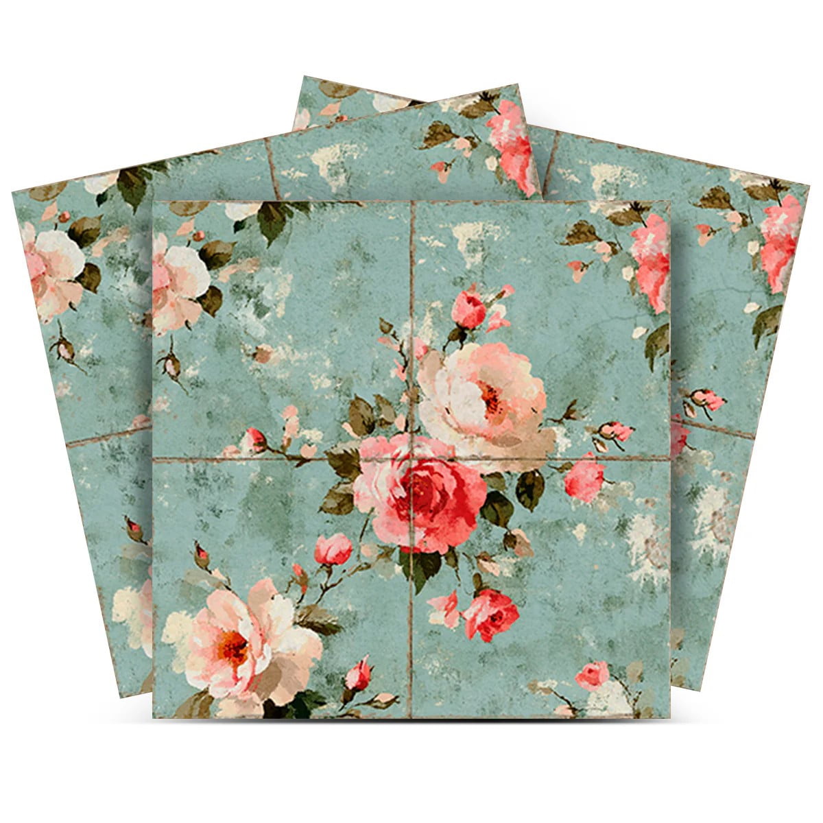 Mi Alma Rose Red Green Tile Stickers - Removable Vinyl 4x4, 24 pcs ...