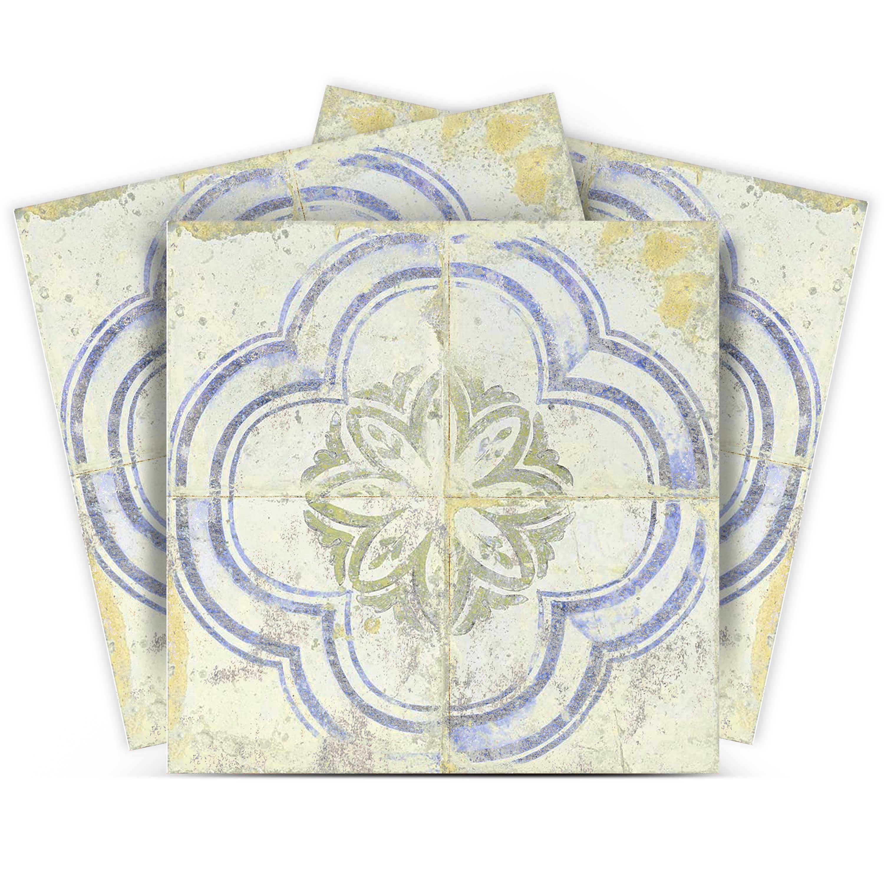 Mi Alma Rustic Flower Light Blue Yellow Tile Stickers - Removable Vinyl ...