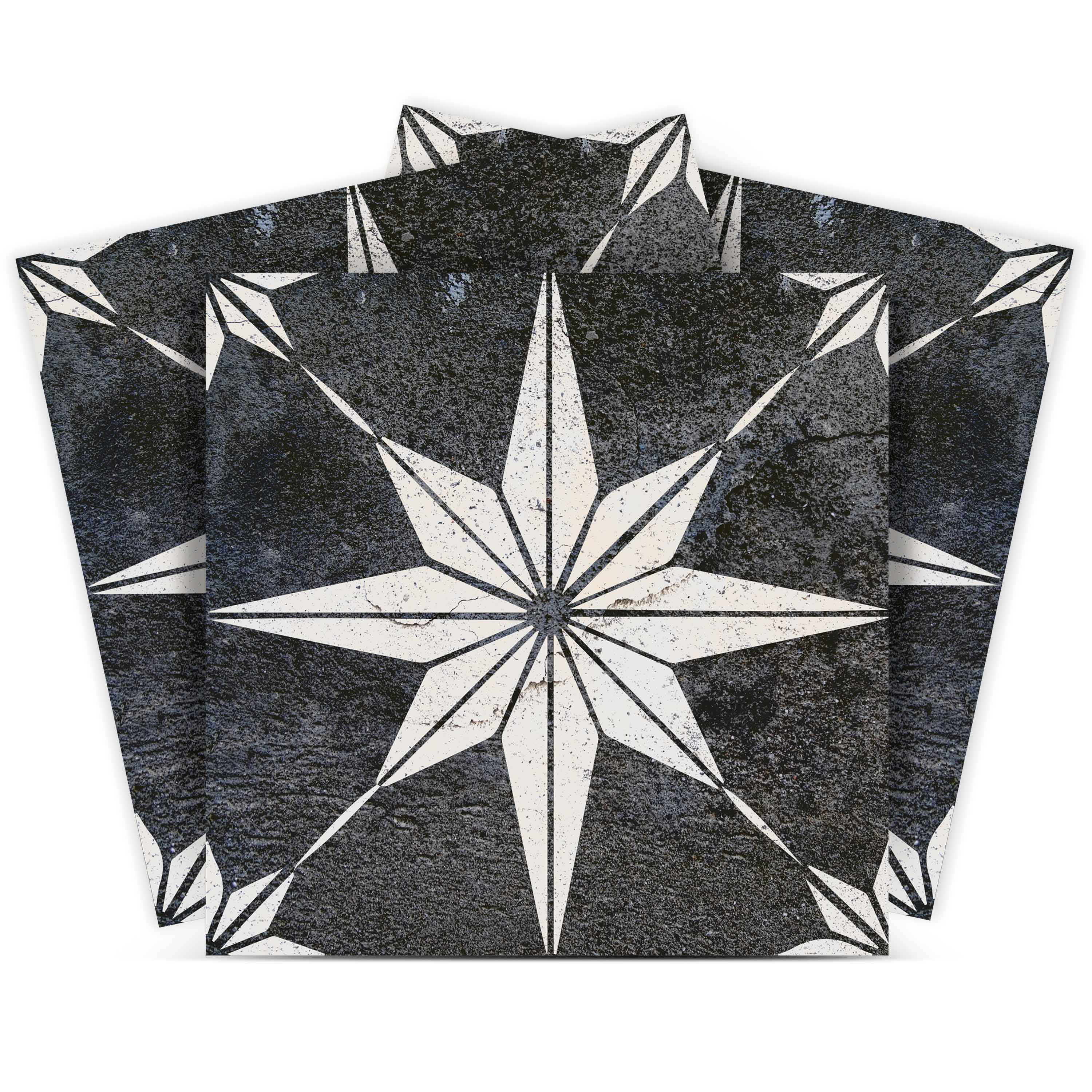 Mi Alma Star Shaped Black White Tile Stickers - Removable Vinyl 4x4, 24 ...