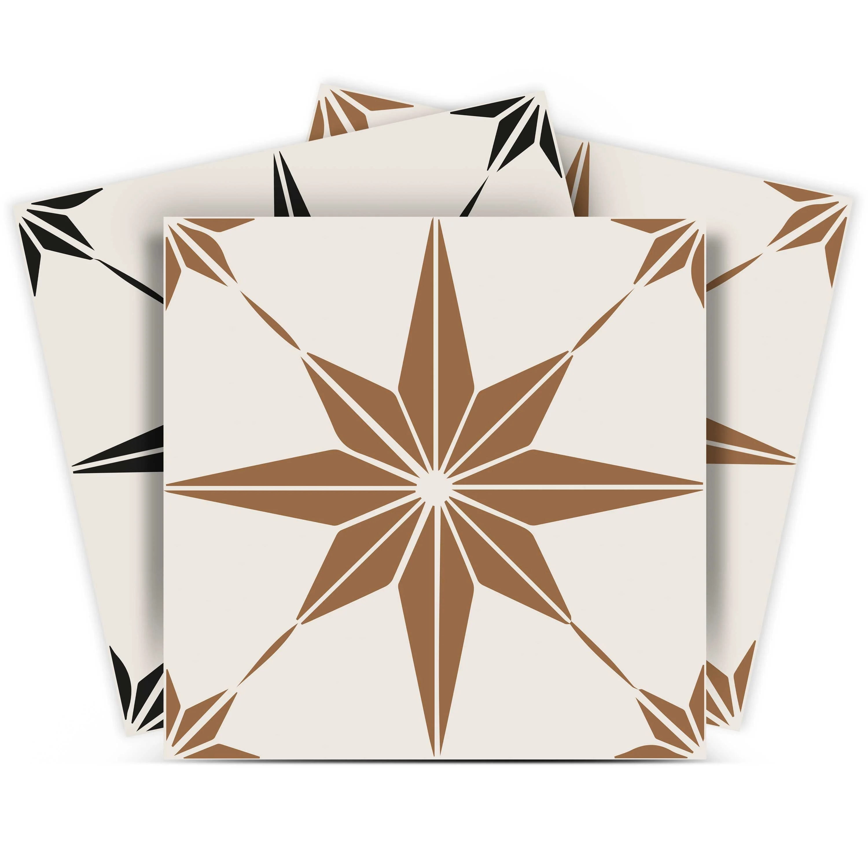 Mi Alma Star Shaped Brown Tile Stickers - Removable Vinyl 4x4, 24 pcs ...
