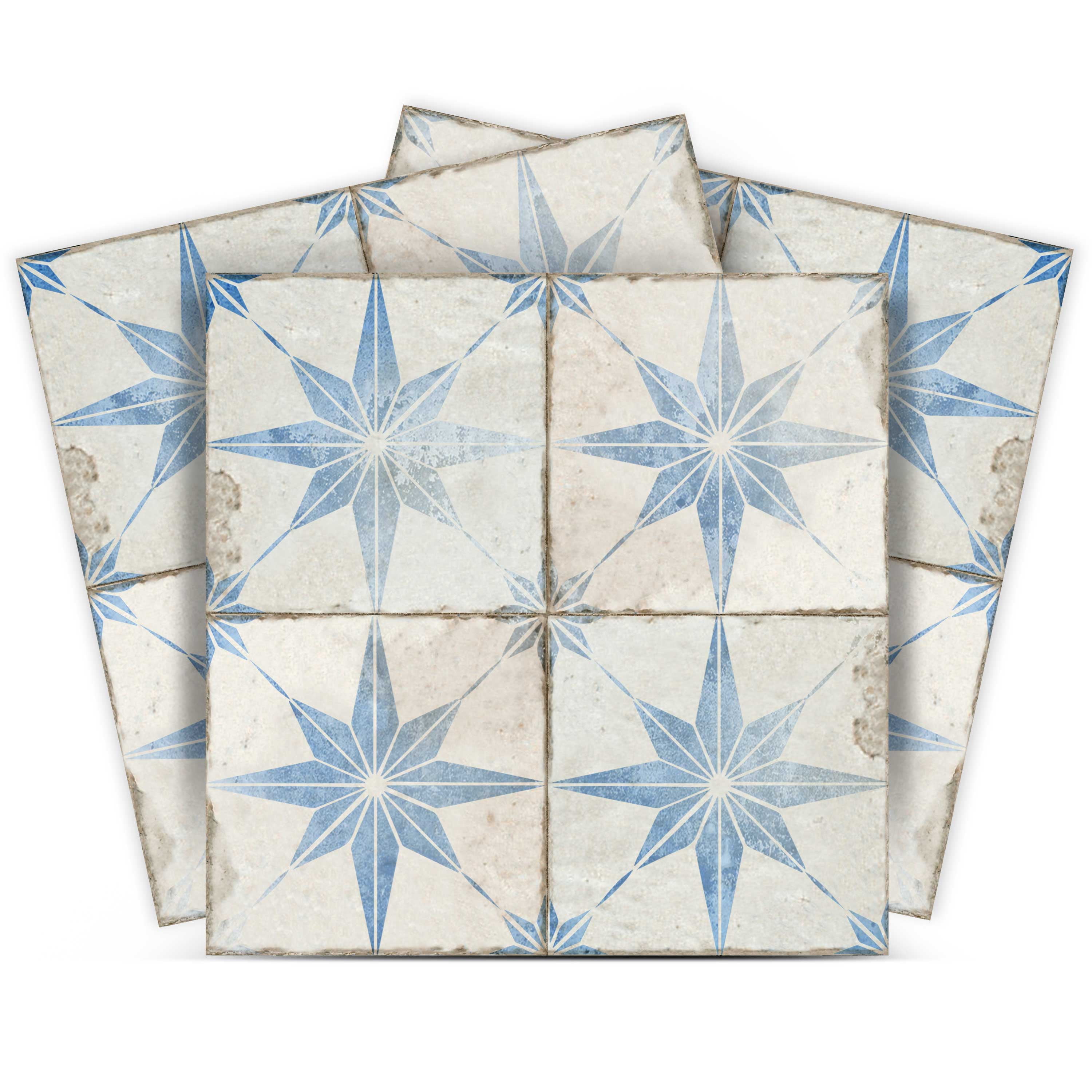 Mi Alma Star Shaped Light Blue Tile Stickers - Removable Vinyl 4x4, 24 ...