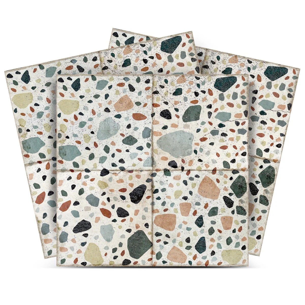 Mi Alma Terrazzo Design Vintage White Tile Stickers - Removable Vinyl ...