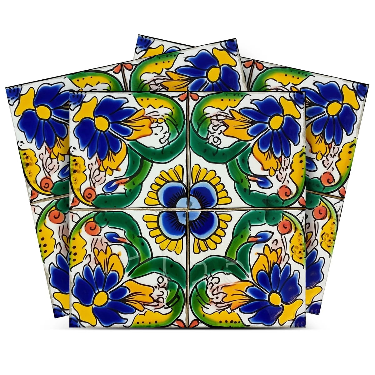 Mi Alma Vintage Floral Green Yellow Blue Tile Stickers - Removable ...