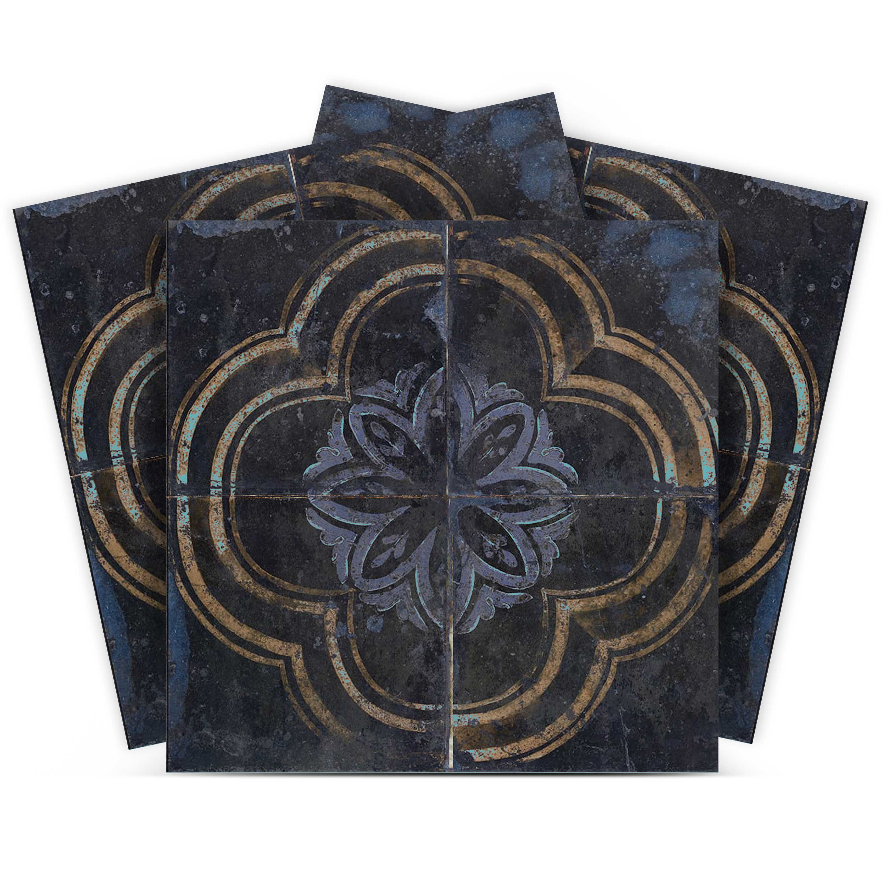 Mi Alma Vinyl Backsplash Decor - Dark Blue Rustic Flower Peel & Stick ...