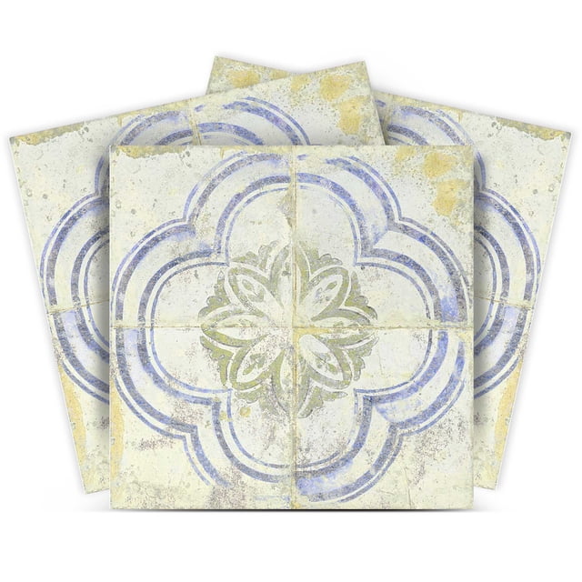 Mi Alma Vinyl Backsplash Decor - Light Blue Yellow Rustic Flower Peel ...