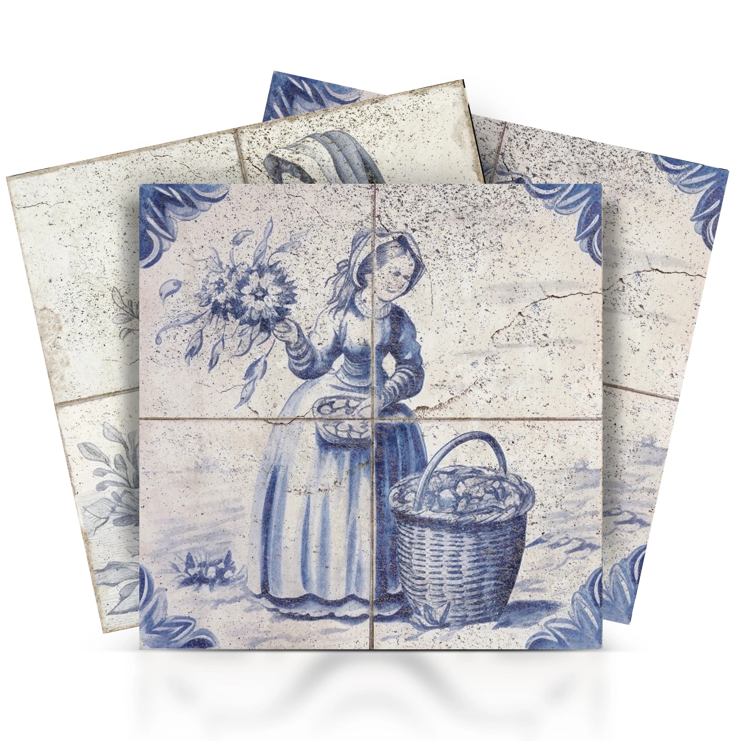 Mi Alma Vinyl Delft Peel and Stick Vintage D200 Backsplash Tile ...