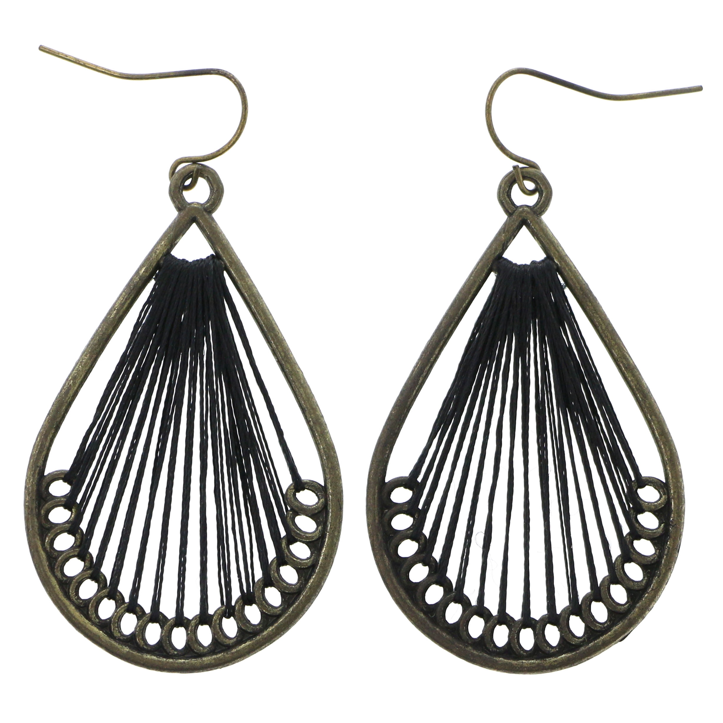 Mi Amore Antiqued String Art Dangle-Earrings Black & Gold-Tone ...