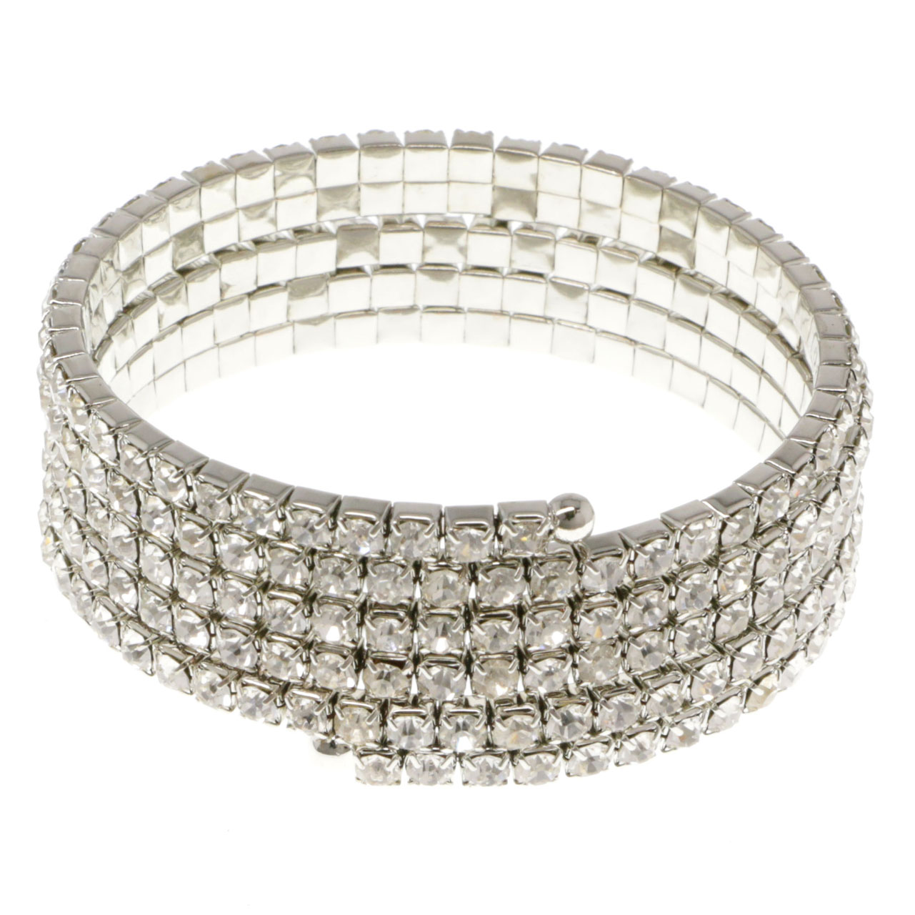 Mi Amore Five strand silver-tone coil bracelet with clear rhinestone ...