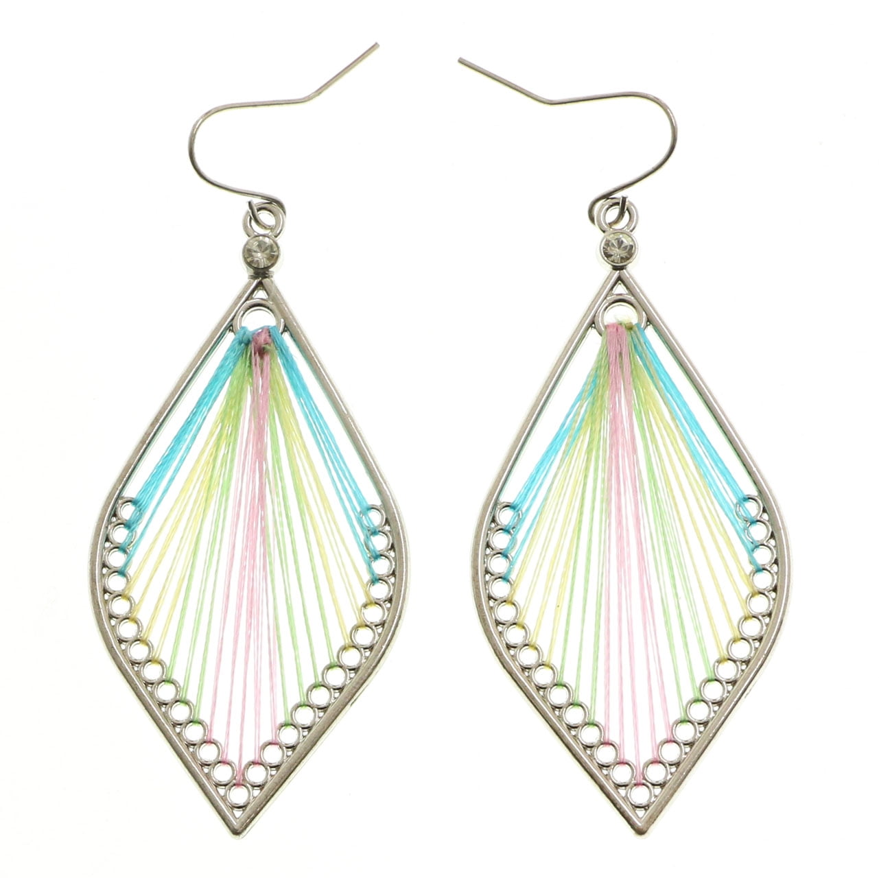 Mi Amore Multi Colored String Dangle-Earrings Silver-Tone/Multicolor ...
