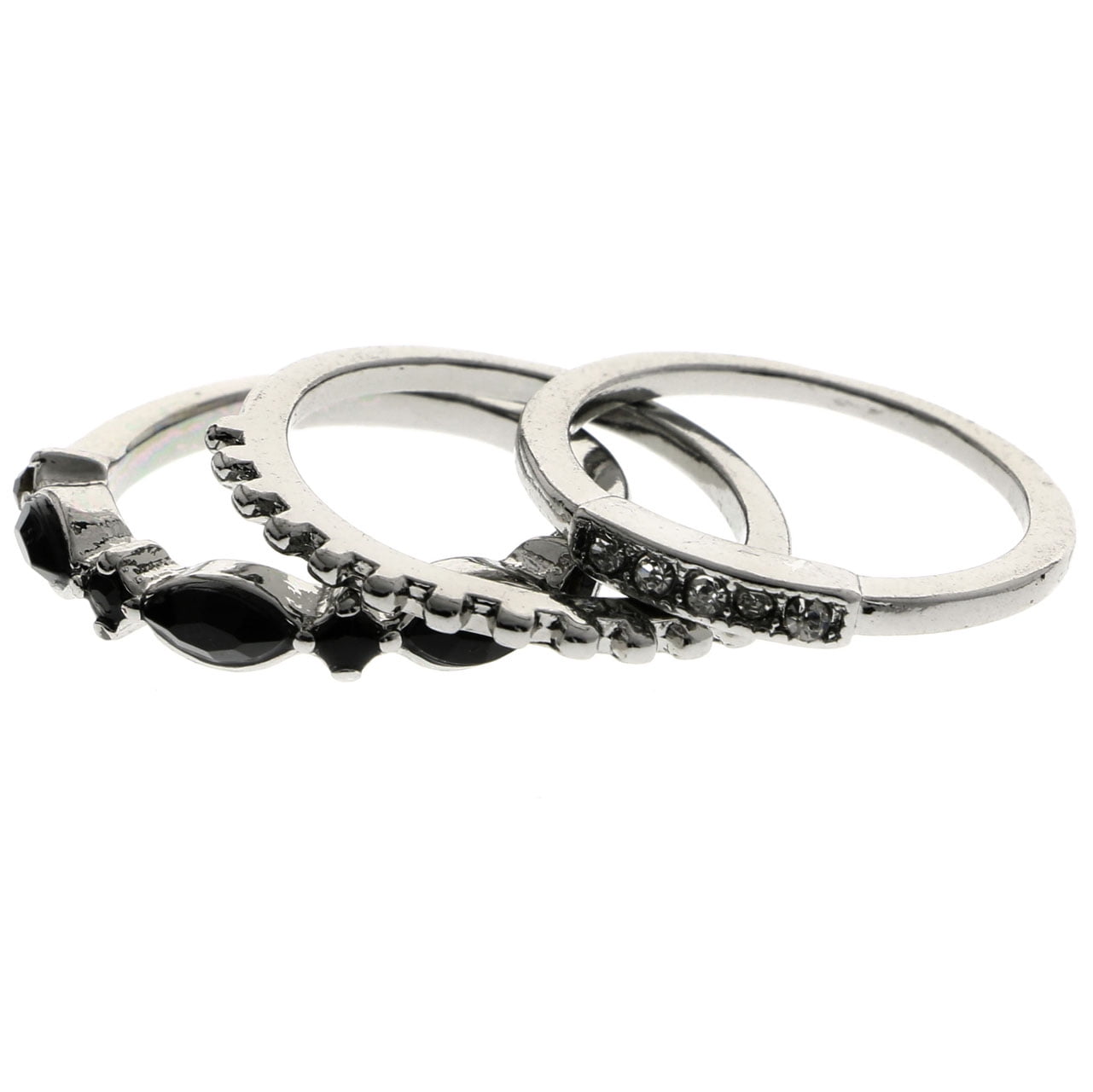 Mi Amore Stackable Crystal Multiple-Ring-Set Silver-Tone & Black Size 9 ...