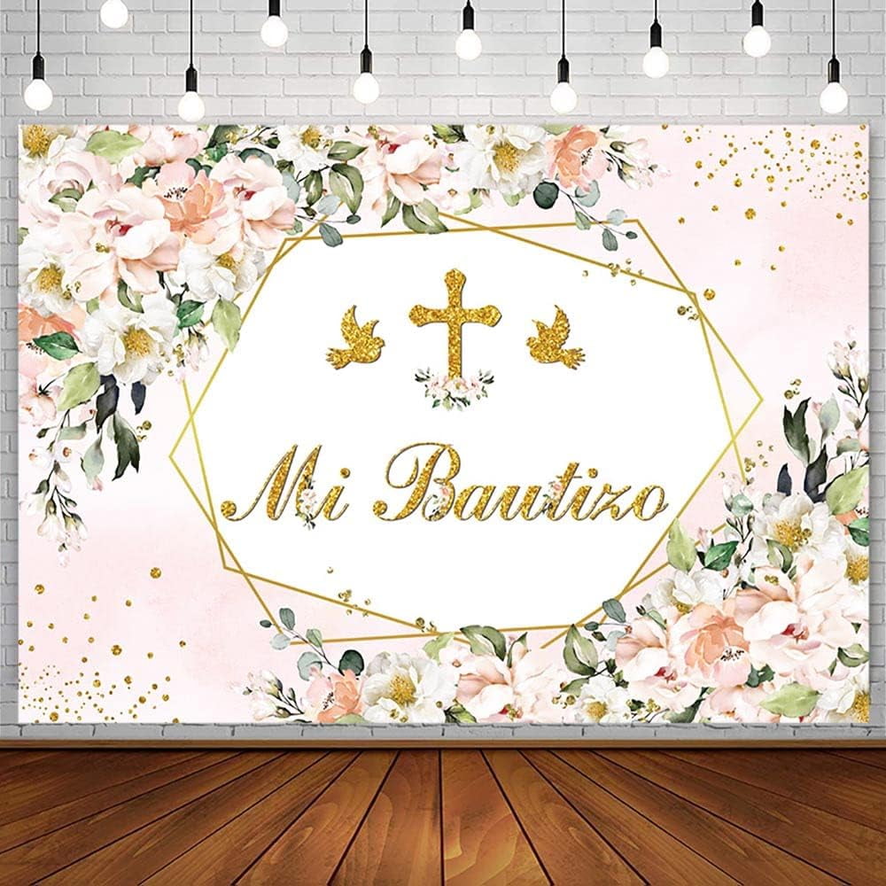 Mi Bautizo Backdrop Baptism Party Decorations Supplies God Bless First ...