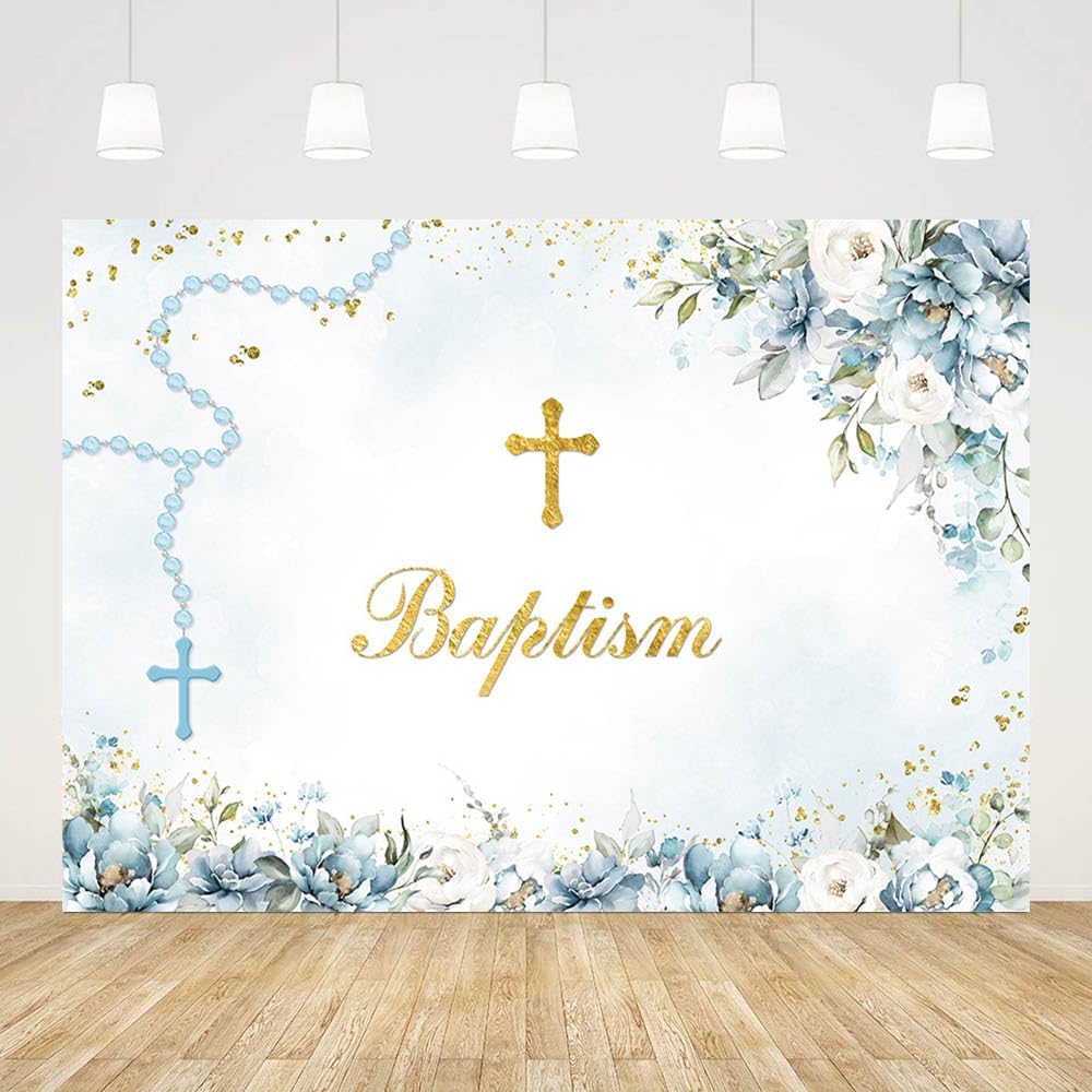 Mi Bautizo Backdrop Blue White Floral Baptism Photography Background ...