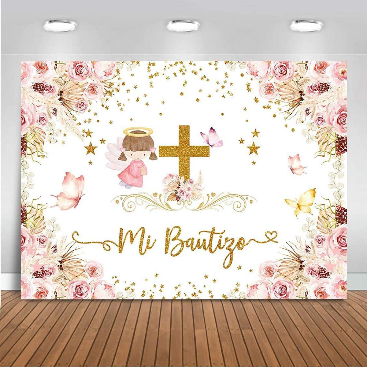 Mi Bautizo Baptism Backdrop Boho God Bless First Holy Communion ...