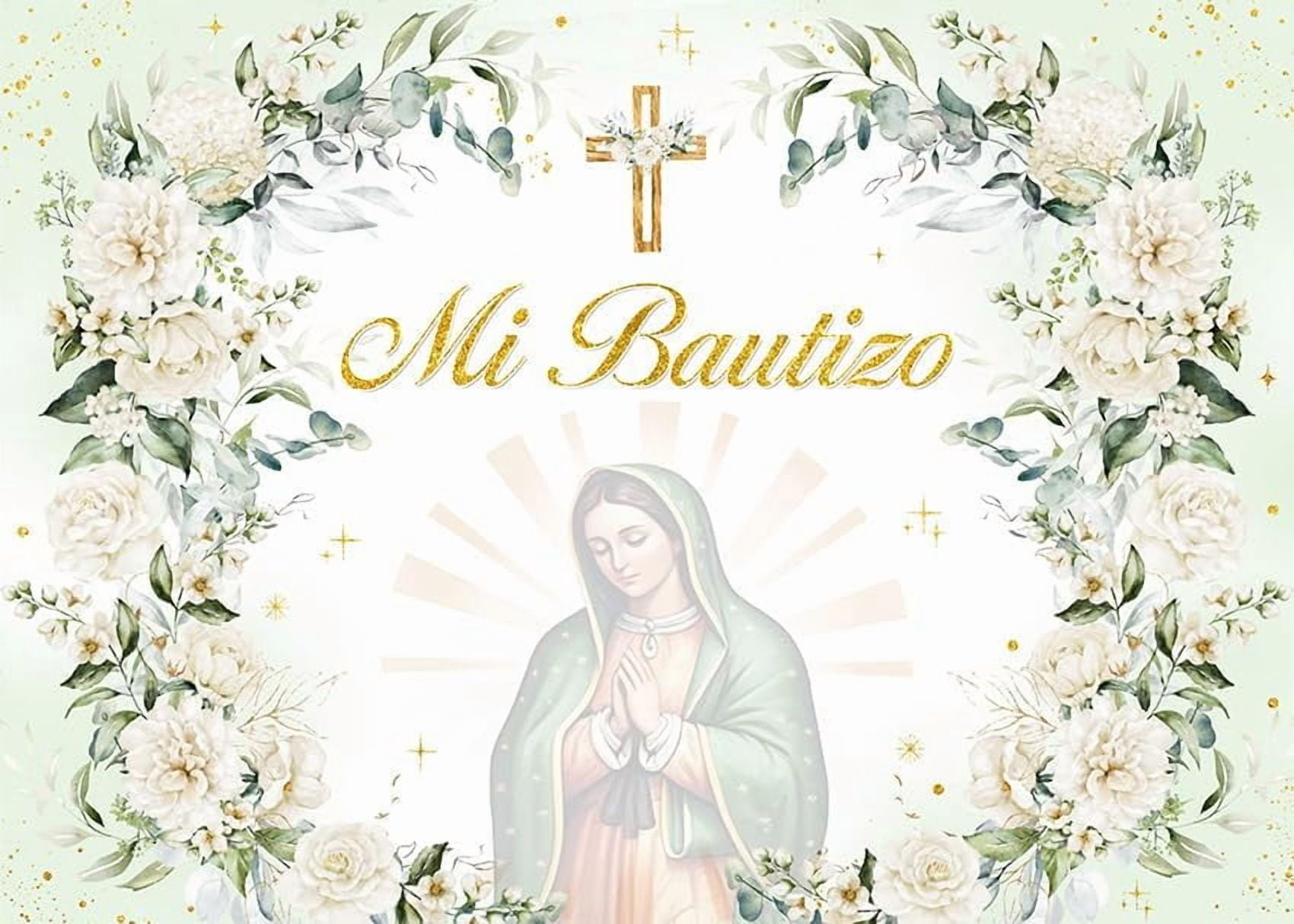 Mi Bautizo Baptism Backdrop Floral Cross Baby Christening Photography ...
