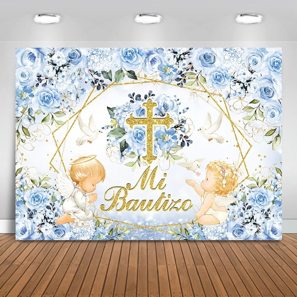Mi Bautizo Baptism Backdrop God Bless First Holy Communion Background ...