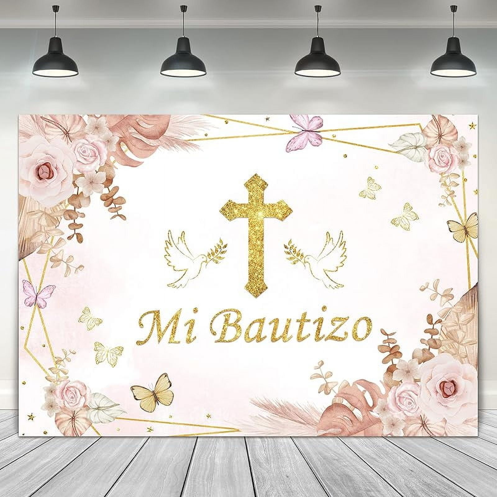 Mi Bautizo Baptism Backdrop God Bless First Holy Communion Christening ...