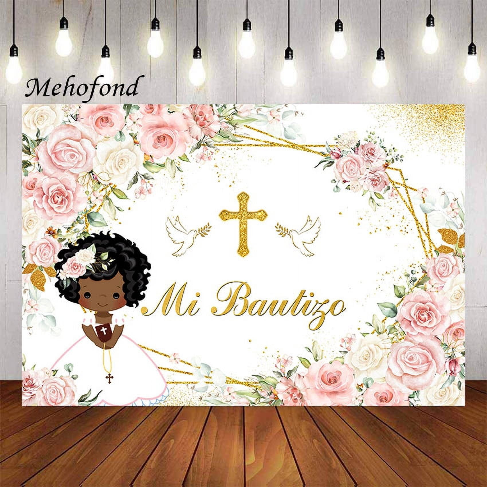 Mi Bautizo Baptism God Bless Holy Communion Pink Floral Christening r ...