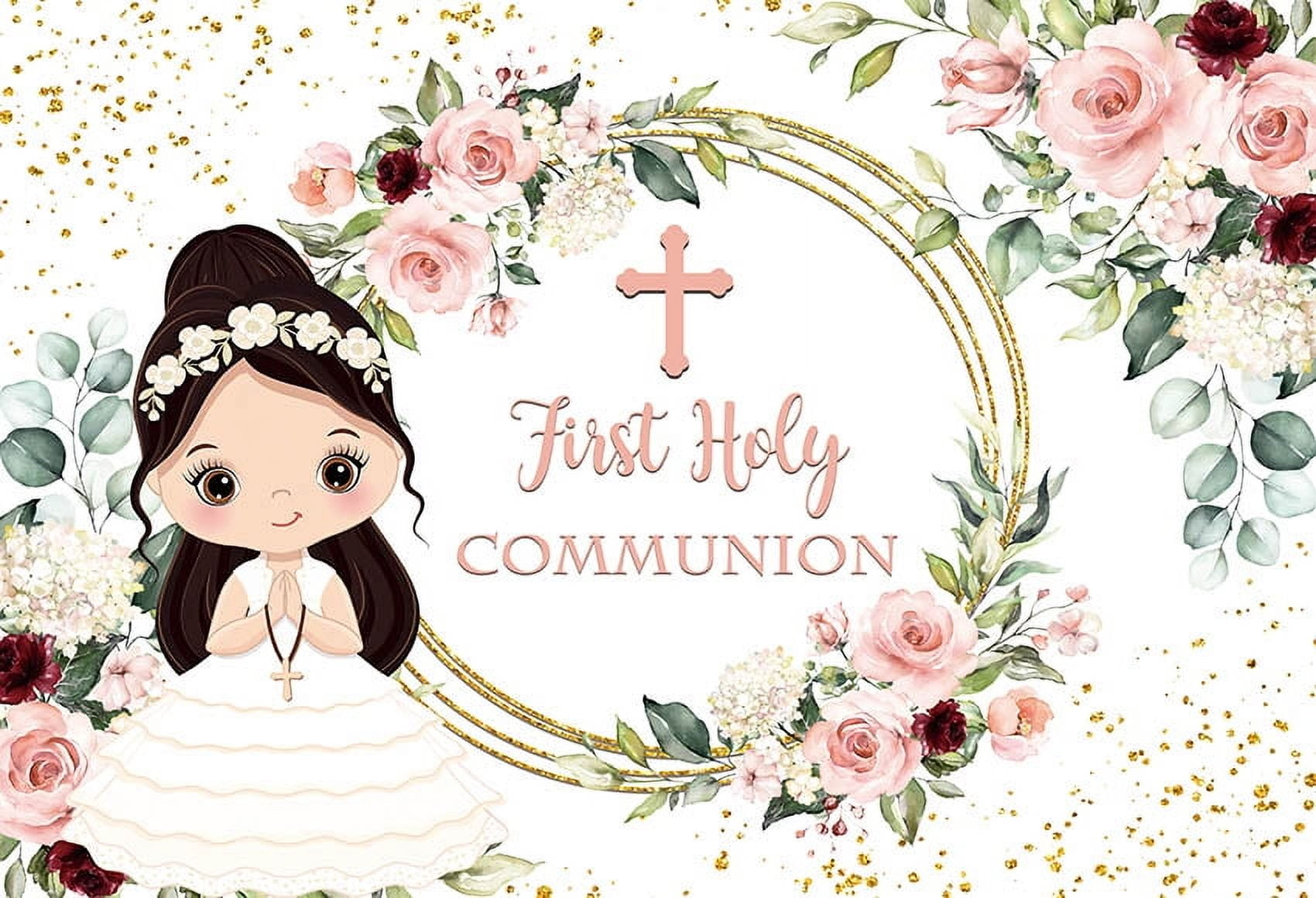 Mi Bautizo Boho Pink Floral Baptism God Bless First Holy Communion r Photo Backdrop Studio ...