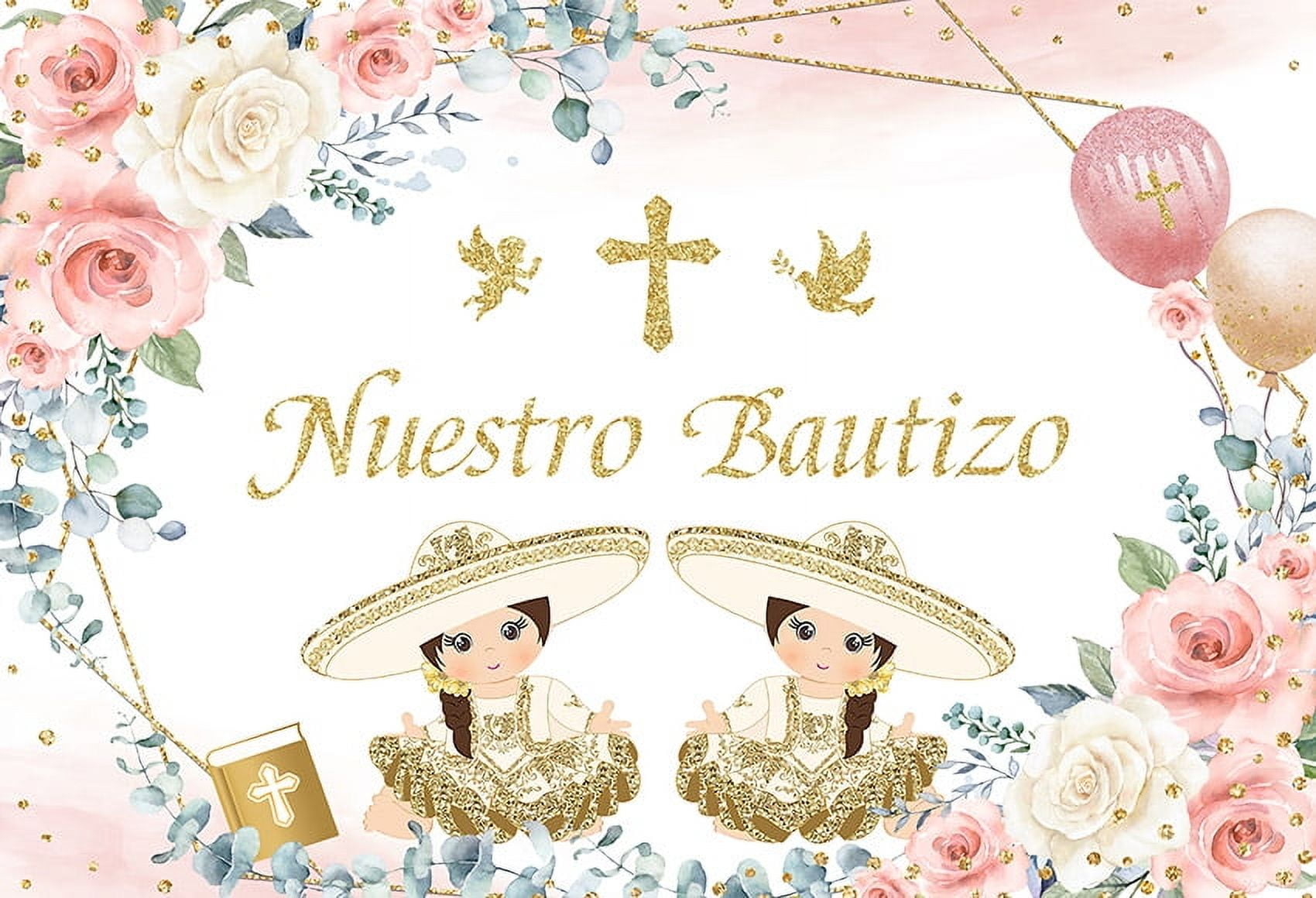Mi Bautizo Boho Pink Floral Baptism God Bless First Holy Communion r Photo Backdrop Studio ...