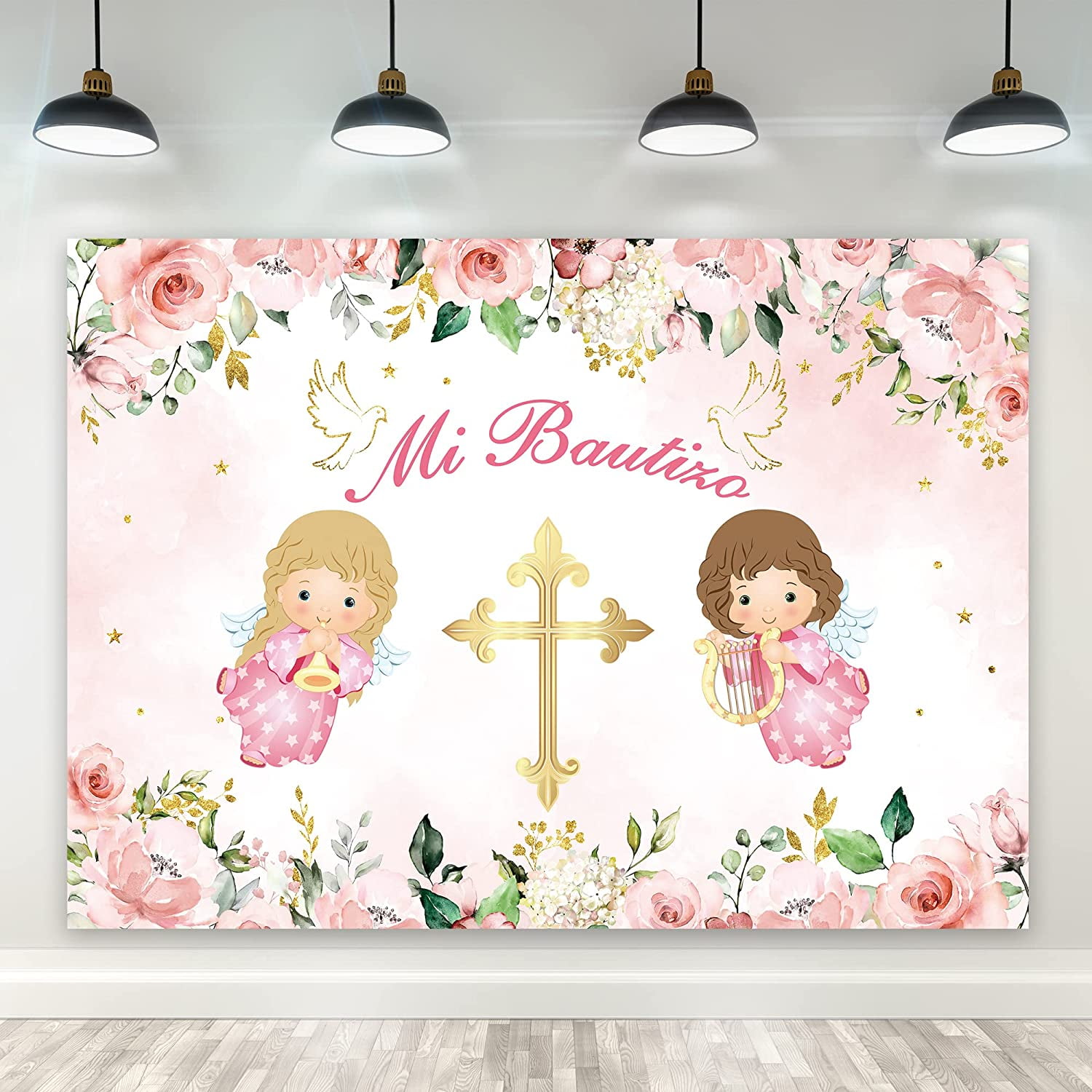Mi Bautizo God Bless Baptism Decorations Backdrop Banner for Girls ...