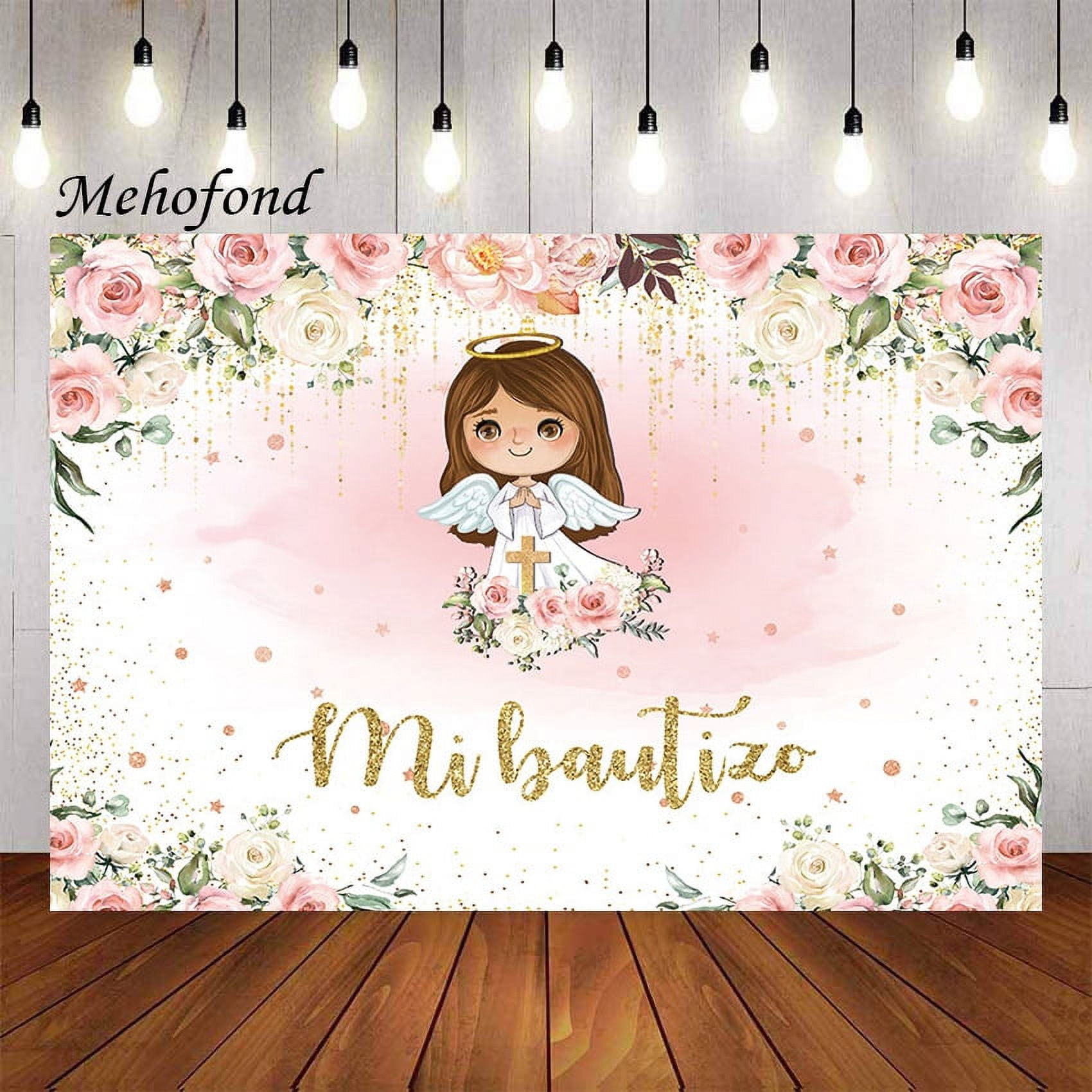 Mi Bautizo God Bless Floral Angel Girl Baptism Christening Party ratio ...