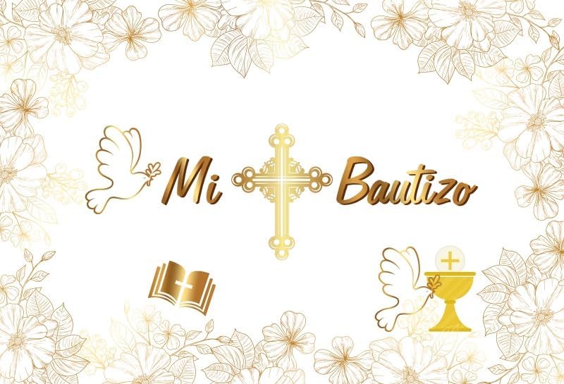 Mi Bautizo Photography Backdrop Golden Cross Crucifix Bible Grail Dove ...