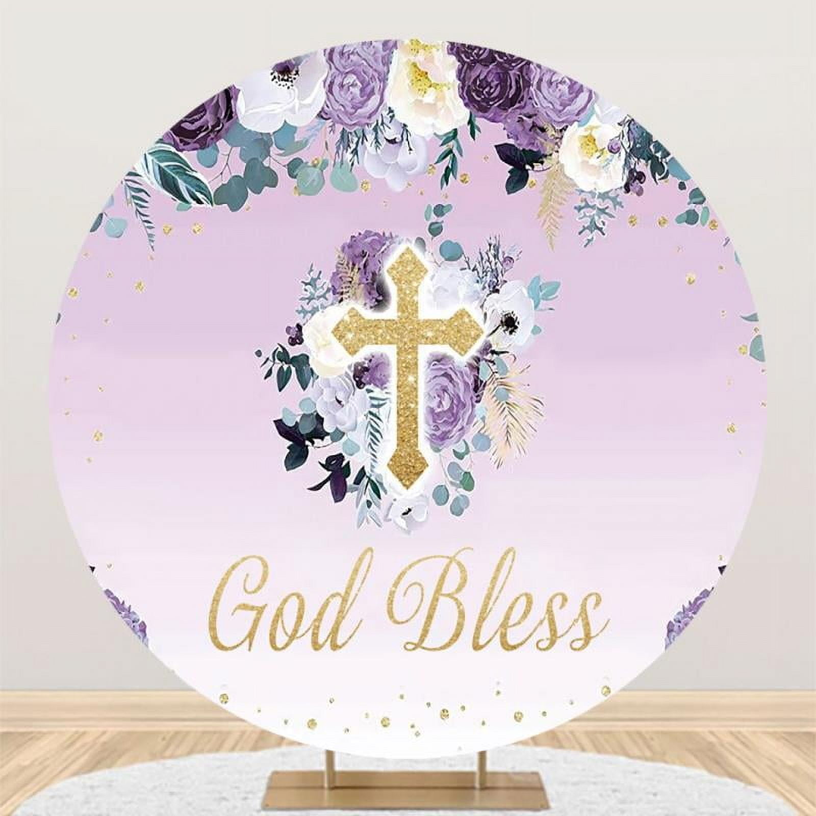 Mi Bautizo Round Backdrop Cover Gold Cross First Holy Communion God ...
