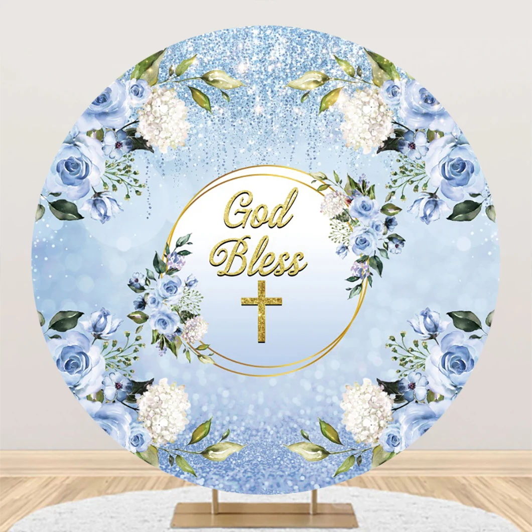 Mi Bautizo Round Backdrop Cover Gold Cross First Holy Communion God ...