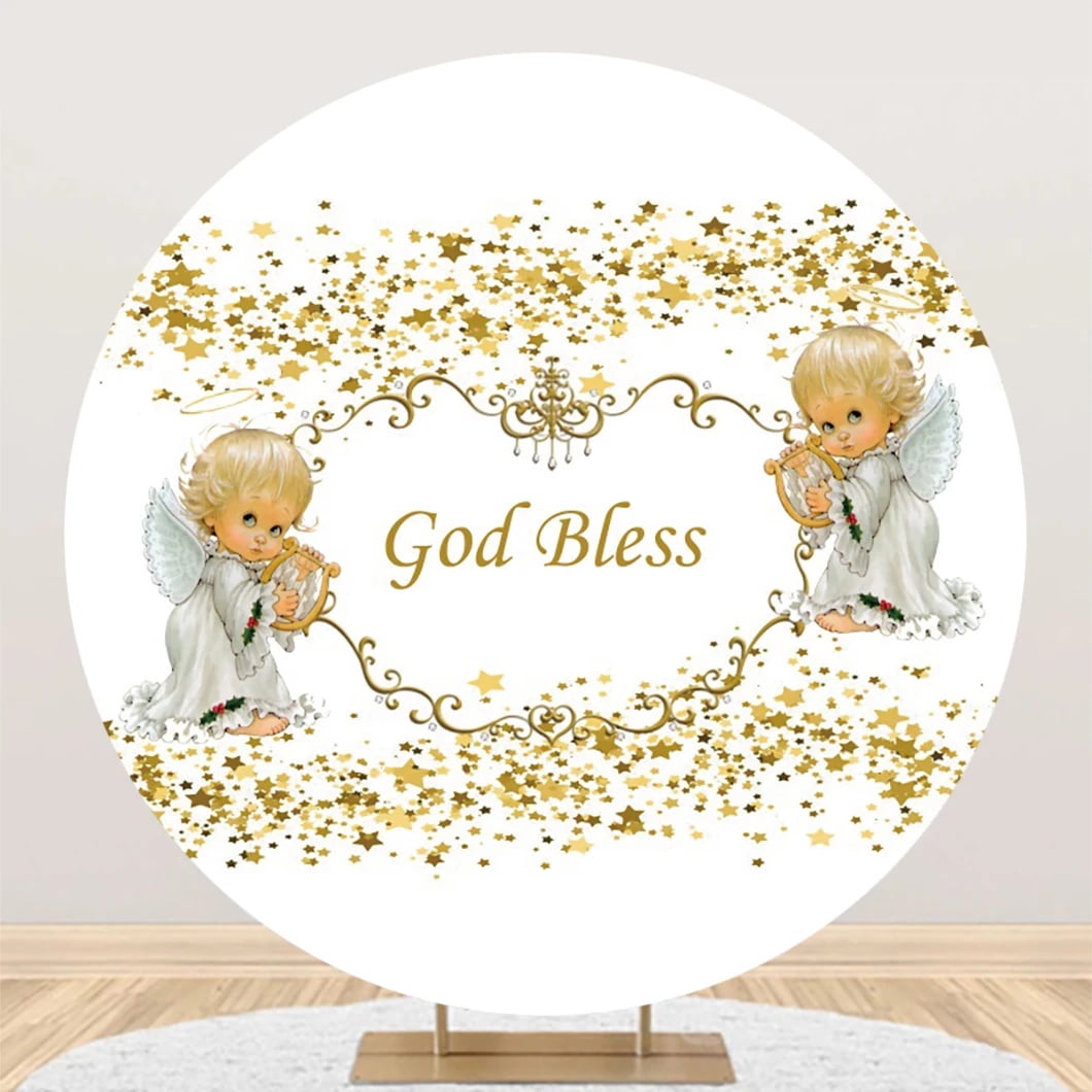 Mi Bautizo Round Backdrop Cover Gold Cross First Holy Communion God ...