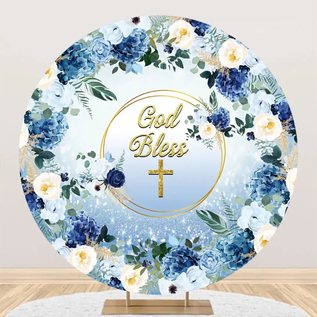 Mi Bautizo Round Backdrop Cover Gold Cross First Holy Communion God ...
